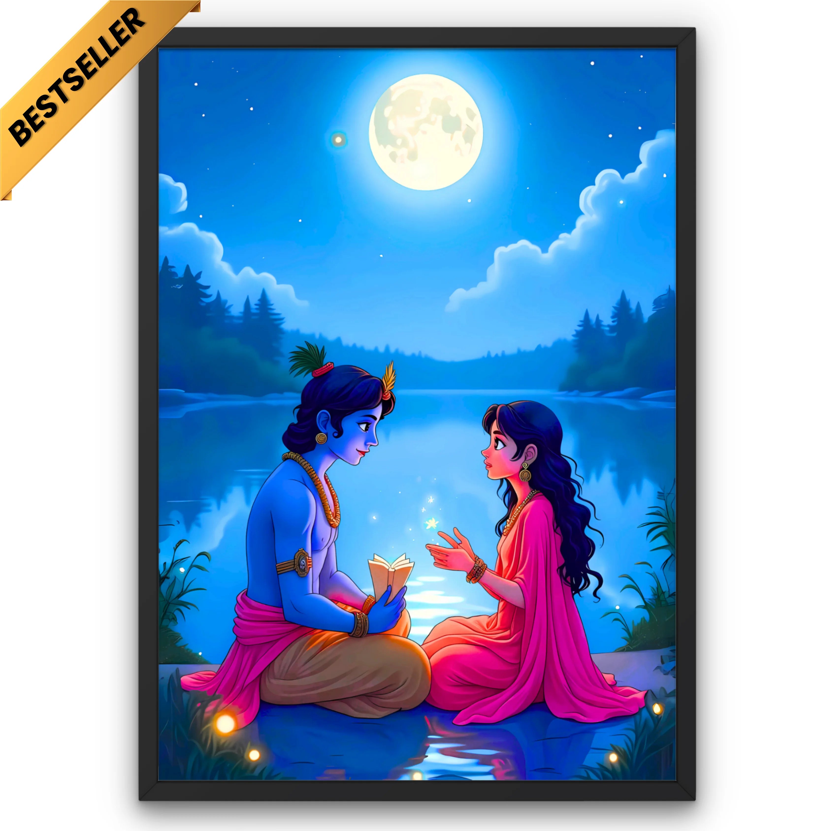 Radha Krishna: Moonlight Frame - A4 Size